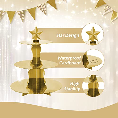 5 Pieces Dessert Table Display Set, DAFURIET Cardboard Cupcake Stand Holder/3 Tier Cup Cake Tower with Serving Tray for Birthday, Tea Party and More