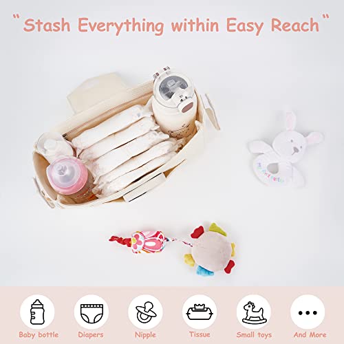 Mkono Stroller Organizer Accessories Baby Stroller Caddy Baby Diaper Cup Essentials Storage Adjustable Straps to Fit Most Stroller Rods and Handles, Ivory