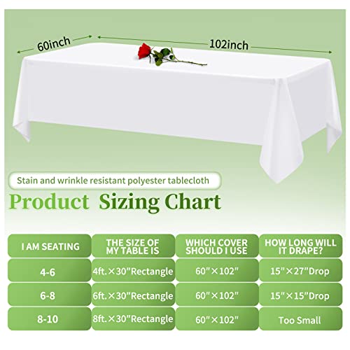 12 Pack White Tablecloths for Rectangle Tables Stain and Wrinkle Resistant Washable Polyester Tablecloth 60 x 102 Inch Table Cloth Rectangle Table 6 Foot Rectangle Table Cloth for Wedding Party