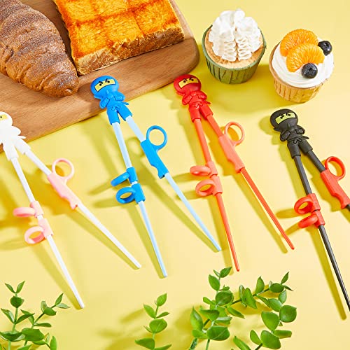 4 Pairs Ninja Training Chopsticks for Kids Adults Beginners Reusable Training Chopsticks with Silicone Chopstick Helper Japanese Cute Learning Chopsticks for right or Left Handed Trainer, 7 Inch