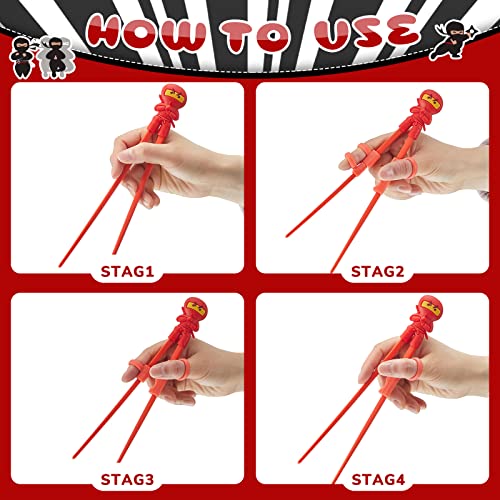 4 Pairs Ninja Training Chopsticks for Kids Adults Beginners Reusable Training Chopsticks with Silicone Chopstick Helper Japanese Cute Learning Chopsticks for right or Left Handed Trainer, 7 Inch