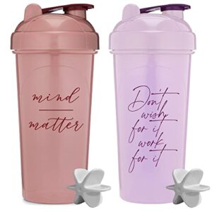 gomoyo [2 pack] 28oz shaker bottle with motivational quotes (rose &lavender) | protein shaker bottle with mixer agitators | shaker bottle for protein mixes pack is bpa free and dishwasher safe