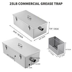 YITAHOME Grease Trap, 25LB Commercial Stainless Steel Interceptor for Restaurant, Cafe, Home Commercial Kitchen, Sink, Dishwasher, 1.5 inches Inlet & Outlet