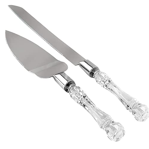 LUSHIG Cake Knife and Server Set | Acrylic Faux Crystal Handles & Premium 420 Stainless Steel Blades | Cake Cutting Set for Wedding Cake, Birthdays, Anniversaries, Parties