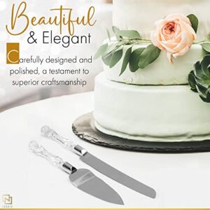 LUSHIG Cake Knife and Server Set | Acrylic Faux Crystal Handles & Premium 420 Stainless Steel Blades | Cake Cutting Set for Wedding Cake, Birthdays, Anniversaries, Parties