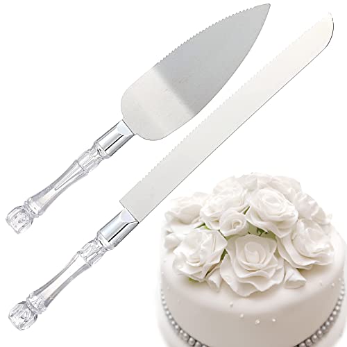 LUSHIG Cake Knife and Server Set | Acrylic Faux Crystal Handles & Premium 420 Stainless Steel Blades | Cake Cutting Set for Wedding Cake, Birthdays, Anniversaries, Parties