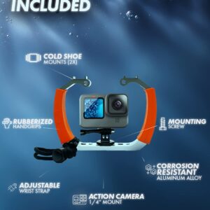 Movo GB-U70T Underwater Diving Rig for GoPro Hero with Cold Shoe Mounts, Wrist Strap - Works with HERO6, HERO7, HERO8, HERO9, HERO10, HERO11, and Osmo Action Cam - Scuba GoPro Accessory (Tangerine)