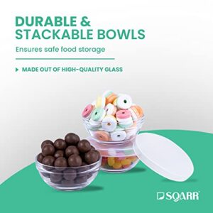 SQARR Small Glass Bowls with Lids - Perfect Prep Bowls for Kitchen Lovers - Mini Bowls for Candy, Dessert, Nuts, Party, Dips, Condiments, Sauces, Ingredients (Set of 12)