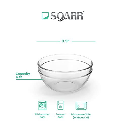 SQARR Small Glass Bowls with Lids - Perfect Prep Bowls for Kitchen Lovers - Mini Bowls for Candy, Dessert, Nuts, Party, Dips, Condiments, Sauces, Ingredients (Set of 12)