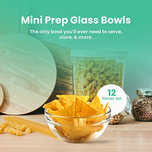 SQARR Small Glass Bowls with Lids - Perfect Prep Bowls for Kitchen Lovers - Mini Bowls for Candy, Dessert, Nuts, Party, Dips, Condiments, Sauces, Ingredients (Set of 12)