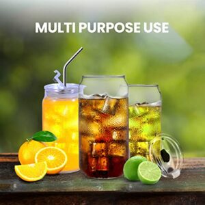 Drink Glasses Can Shaped Cocktail Glasses, Beer Mug Glass Tumblers with Lids - 6 Glassware Sets Iced Coffee Soda Can Glasses Cool Mug Set - 16 Oz Capacity Iced Tea Glasses