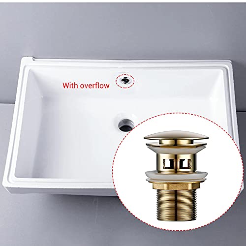 LMMDDP Polished Gold Basin Sink Drainer Corrosion Resistant Easy To Clean Up Button Round Hole Bathroom Hotel Drainer (Color : Brushed goldB)