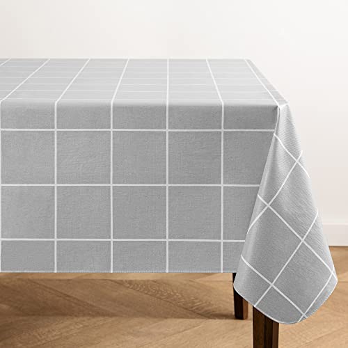 Elrene Home Fashions Windowpane Plaid Water- and Stain-Resistant Vinyl Tablecloth with Flannel Backing, 52 Inches X 52 Inches, Square, Gray