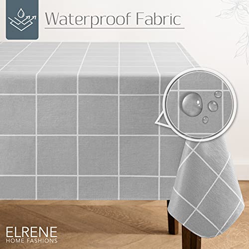 Elrene Home Fashions Windowpane Plaid Water- and Stain-Resistant Vinyl Tablecloth with Flannel Backing, 52 Inches X 52 Inches, Square, Gray