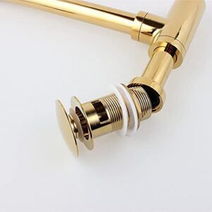 LMMDDP Brass Golden Bottle Tap Basin Waste Drain, Basin Mixer P-Trap Waste Pipe With Up Drain For Bathroom Tool