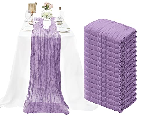 15 Pack Lavender Cheesecloth Table Runner 10Ft Gauze Cheese Cloth 35x120 Inch Boho Table Runner Romantic Table Runner Long Table Cover for Wedding Birthday Party Bridal Shower Reception Table Décor