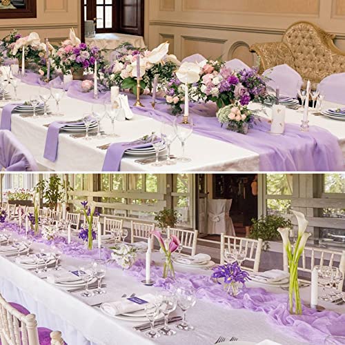 15 Pack Lavender Cheesecloth Table Runner 10Ft Gauze Cheese Cloth 35x120 Inch Boho Table Runner Romantic Table Runner Long Table Cover for Wedding Birthday Party Bridal Shower Reception Table Décor