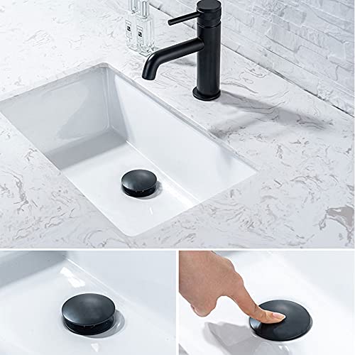 LMMDDP Brass Round Bottle P Trap with up Drain, Basin Waste Trap Drain Tube Kit Adjustable Height (Black) (Size : Pop-up no overflow)