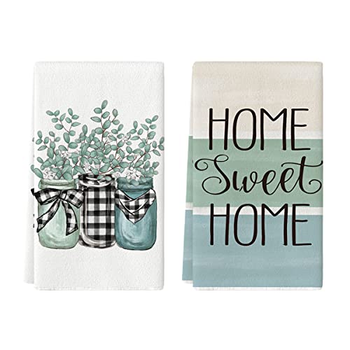 Artoid Mode Plank Vase Eucalyptus Sweet Home Kitchen Towels Dish Towels, 18x26 Inch Seasonal Spring Summer Decoration Hand Towels Set of 2