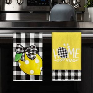 Artoid Mode Buffalo Plaid Bow Tie Lemon Home Summer Kitchen Towels Dish Towels, 18x26 Inch Seasonal Spring Decoration Hand Towels Set of 2