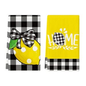 artoid mode buffalo plaid bow tie lemon home summer kitchen towels dish towels, 18x26 inch seasonal spring decoration hand towels set of 2