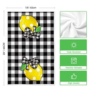 Artoid Mode Buffalo Plaid Bow Tie Lemon Home Summer Kitchen Towels Dish Towels, 18x26 Inch Seasonal Spring Decoration Hand Towels Set of 2