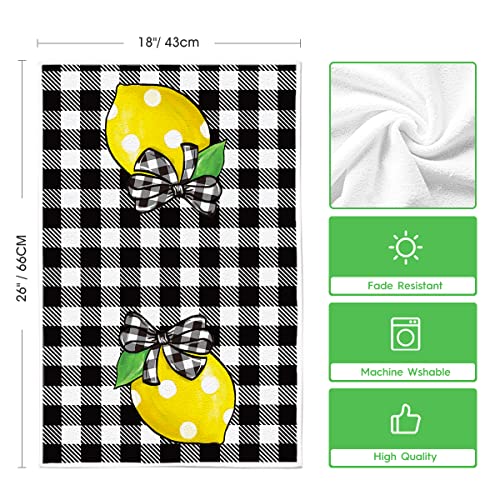 Artoid Mode Buffalo Plaid Bow Tie Lemon Home Summer Kitchen Towels Dish Towels, 18x26 Inch Seasonal Spring Decoration Hand Towels Set of 2