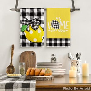 Artoid Mode Buffalo Plaid Bow Tie Lemon Home Summer Kitchen Towels Dish Towels, 18x26 Inch Seasonal Spring Decoration Hand Towels Set of 2