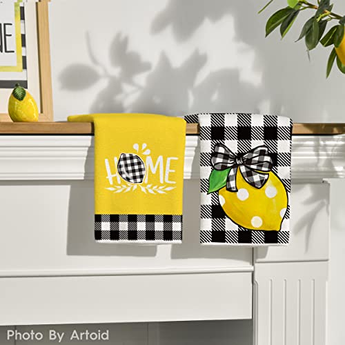 Artoid Mode Buffalo Plaid Bow Tie Lemon Home Summer Kitchen Towels Dish Towels, 18x26 Inch Seasonal Spring Decoration Hand Towels Set of 2