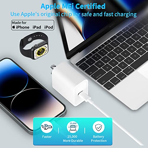 2-Pack iPhone 14 13 12 11 Fast Charger,【Apple MFi Certified】 20W PD USB C Wall Charger with 6Ft Type C to Lightning Cable for iPhone 14 13 12 11 Pro XR XS Max X 8 Plus iPad AirPods