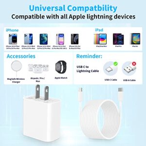 2-Pack iPhone 14 13 12 11 Fast Charger,【Apple MFi Certified】 20W PD USB C Wall Charger with 6Ft Type C to Lightning Cable for iPhone 14 13 12 11 Pro XR XS Max X 8 Plus iPad AirPods