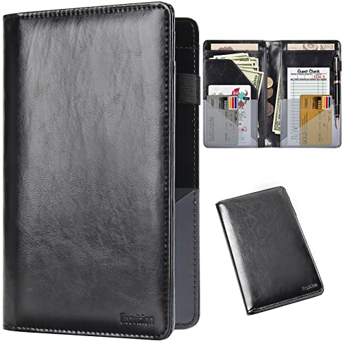 EcoVision Server Book for Waitress/Waiter Book, Premium Pu Leather Waitress Book with Money Zipper Pocket, Fits in Server Apron and Holds Receipts, Pocket Money, and Guest Check for Restaurants (Black)