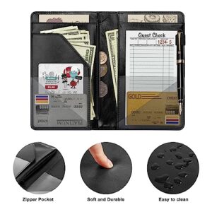 EcoVision Server Book for Waitress/Waiter Book, Premium Pu Leather Waitress Book with Money Zipper Pocket, Fits in Server Apron and Holds Receipts, Pocket Money, and Guest Check for Restaurants (Black)