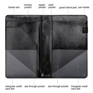 EcoVision Server Book for Waitress/Waiter Book, Premium Pu Leather Waitress Book with Money Zipper Pocket, Fits in Server Apron and Holds Receipts, Pocket Money, and Guest Check for Restaurants (Black)