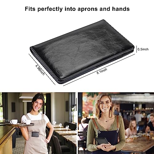 EcoVision Server Book for Waitress/Waiter Book, Premium Pu Leather Waitress Book with Money Zipper Pocket, Fits in Server Apron and Holds Receipts, Pocket Money, and Guest Check for Restaurants (Black)