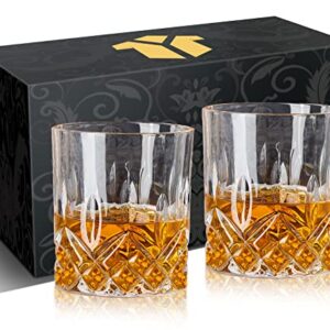 OPAYLY Whiskey Glasses Set of 2, Rocks Glasses, 10 oz Old Fashioned Tumblers for Drinking Scotch Bourbon Whisky Cocktail Cognac Vodka Gin Tequila Rum Liquor Rye Gift for Men Women at Home Bar