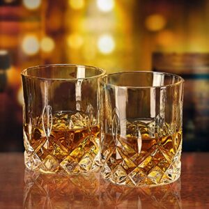 OPAYLY Whiskey Glasses Set of 2, Rocks Glasses, 10 oz Old Fashioned Tumblers for Drinking Scotch Bourbon Whisky Cocktail Cognac Vodka Gin Tequila Rum Liquor Rye Gift for Men Women at Home Bar