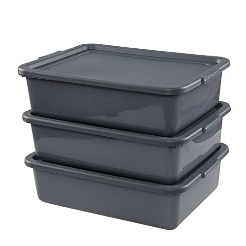 Vcansay 13 L Restaurant Commercial Bus Tubs with Lid, Plastic Storage Utility Bus Tote, 3-Pack