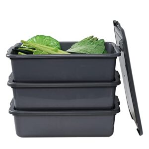 Vcansay 13 L Restaurant Commercial Bus Tubs with Lid, Plastic Storage Utility Bus Tote, 3-Pack