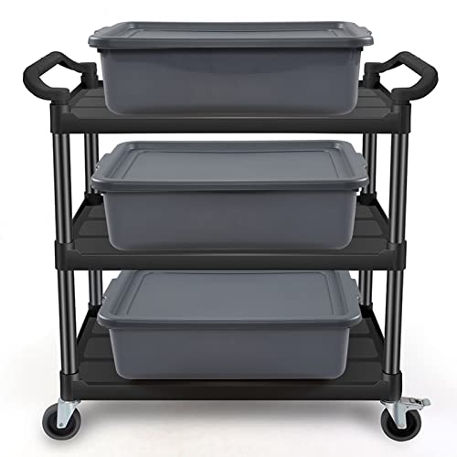 Vcansay 13 L Restaurant Commercial Bus Tubs with Lid, Plastic Storage Utility Bus Tote, 3-Pack