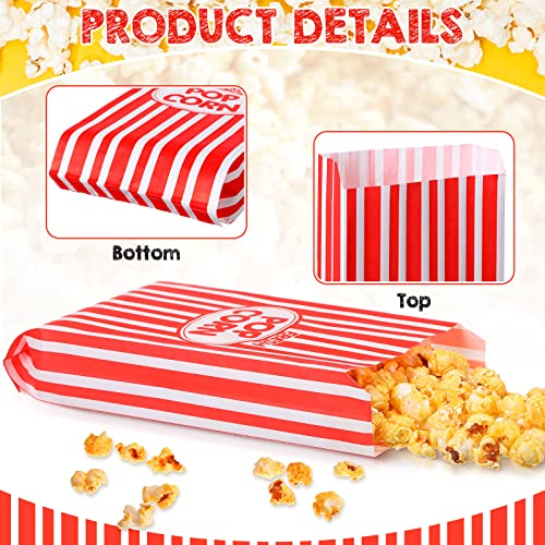 500 Pcs 2 oz Paper Popcorn Holders Red and White Striped Popcorn Bags Flat Bottom Popcorn Supplies for Carnival Baseball Party Movie Theater Concession Stands Snack Bar