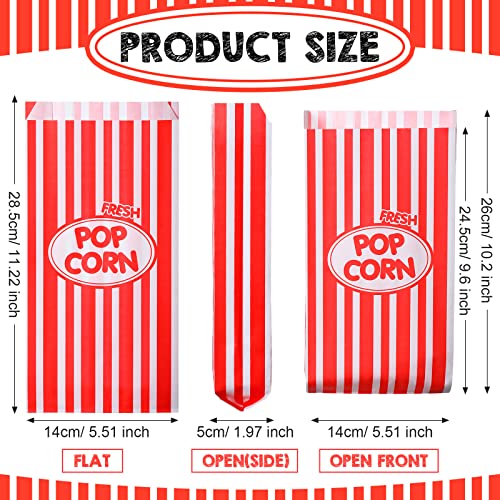 500 Pcs 2 oz Paper Popcorn Holders Red and White Striped Popcorn Bags Flat Bottom Popcorn Supplies for Carnival Baseball Party Movie Theater Concession Stands Snack Bar