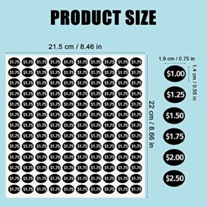 12 Sheets of Vending Machine Price Labels, Snack Soda Beverage Price Labels Stickers Including $1.00, 1.25, 1.50, 1.75, 2.00, 2.50 for Business, Stores (White&Black)