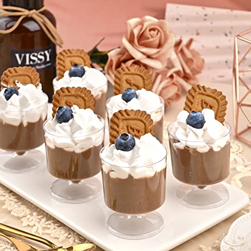 TOFLEN Mini Dessert Cups with Spoons 200 Pcs I Serves 100 I Disposable Mini Appetizer Cups 2 Oz Small Clear Plastic Wine Glasses Goblet Mousse Cups for Mini Desserts, Pudding, Trifle