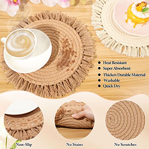 13 Inch Round Cotton Placemat Set of 4 Boho Placemats Table Mats Woven Mandala Tassels Washable Table Placemats for Kitchen Dining Weddings Home Farmhouse Decoration Heat Resistant Circle Place Mat