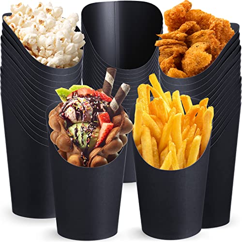 Rtteri 150 Pcs Disposable Charcuterie Cups 16 oz French Fry Cups Black Popcorn Box Kraft Paper for Easter Party Serving Treats Dessert Snack Food