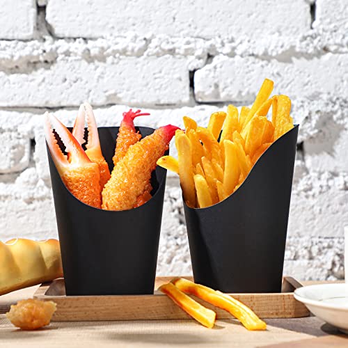 Rtteri 150 Pcs Disposable Charcuterie Cups 16 oz French Fry Cups Black Popcorn Box Kraft Paper for Easter Party Serving Treats Dessert Snack Food