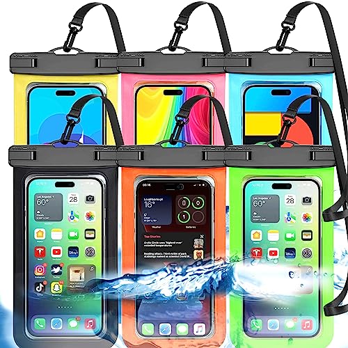 6 Pack Universal Waterproof Phone Pouch, Large Phone Waterproof Case Dry Bag IPX8 Outdoor Sports for Apple iPhone,Samsung,and up to 7.5" (Multicolor 6Pack)