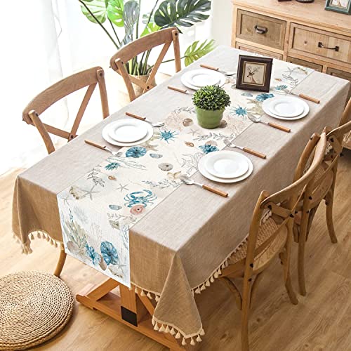 PROCIDA Summer Blue Seashell Table Runner Tropical Ocean Beach Burlap Table Runners Seasonal Holiday Party Kitchen Indoor Outdoor Dinning Decor 13x72 Inch