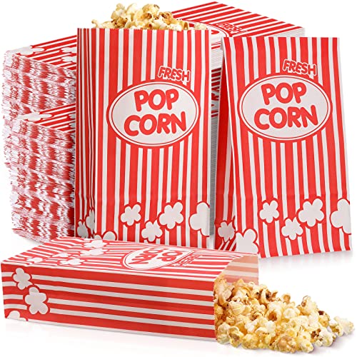 Popcorn Bags Paper Bags Grease Resistant Popcorn Container Single Serving 2 oz Paper Sleeves Red/white Leak Proof Flat Bottom for Movie Theme Party Supplies Retro Carnivals Fundraisers (300 Pcs)